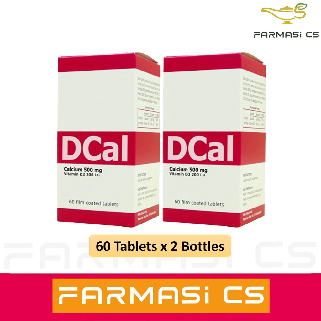DCal (Calcium 500mg+Vitamin D3 200 i.u) 60s x 2 bottles (TWIN) EXP:05/ ...