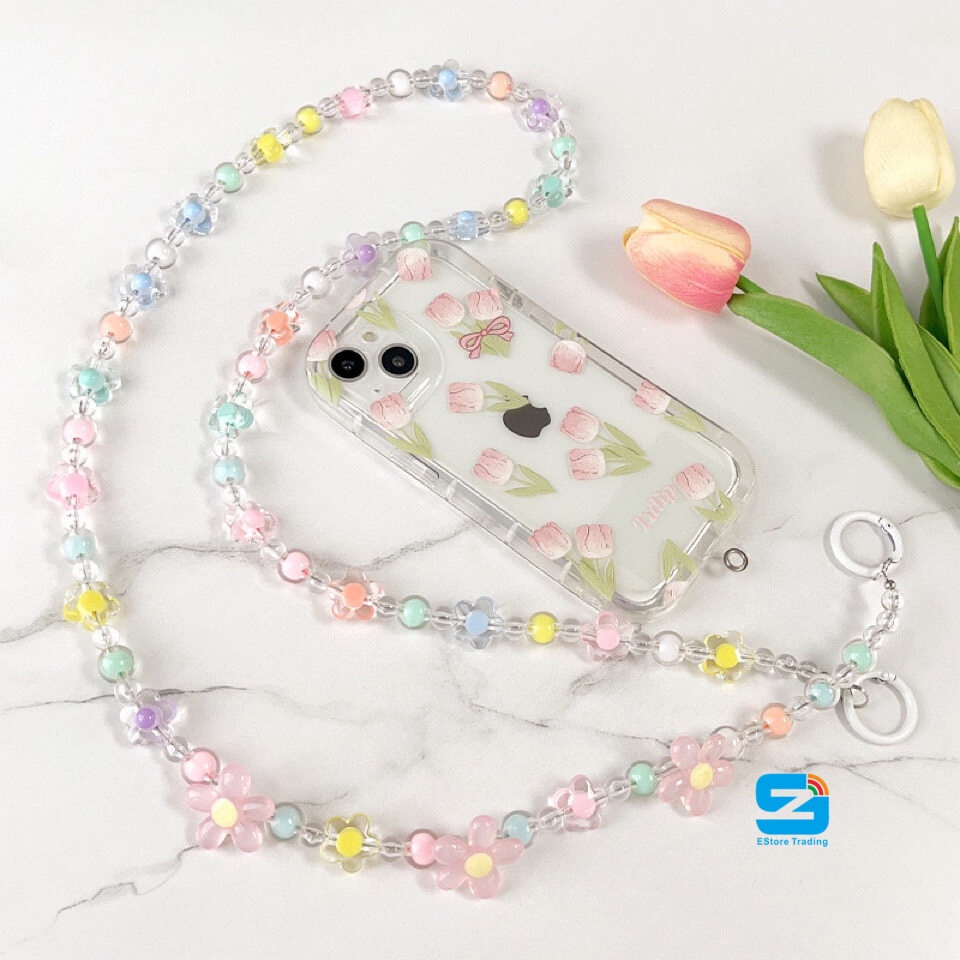 🔥(FREE x1 Card) Mobile Phone Crossbody Long Chain -新款彩色立体小花斜挂绳手机斜挎链-SL237 | Shopee Malaysia