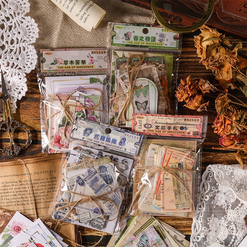 Journamm 100pcs/pack Decor Scrapbook Materials Paper Kit Collage Junk ...
