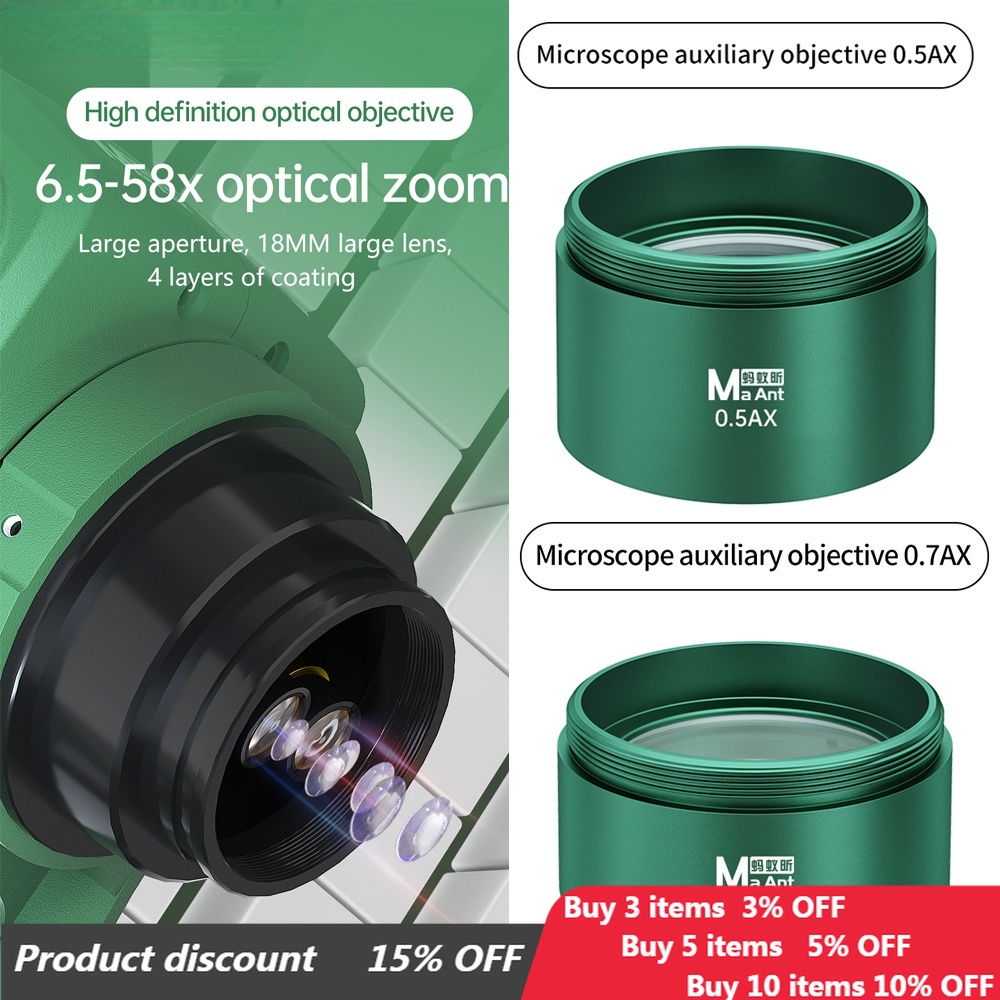 MaAnt 0.5X 0.7X Aluminium Alloy Auxiliary Objects Lens Microscope ...