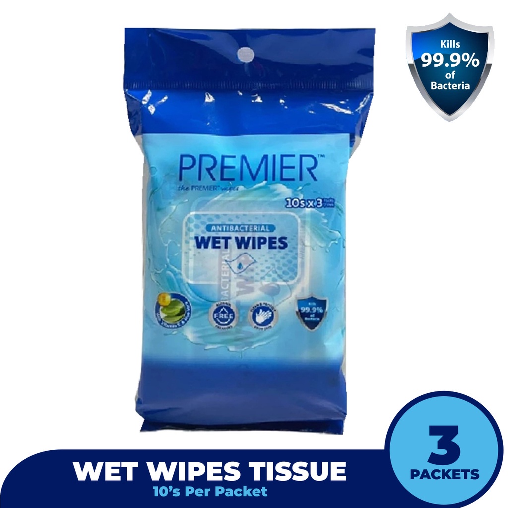 AGL Premier Antibacterial Wet Wipe Tissue 3in1 (10's x 3 Packets) Tisu ...