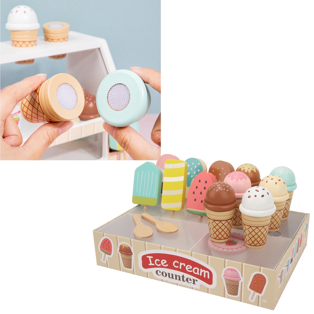 HEO~Wooden Ice Cream Toys Ice Cream Counter Playset Educational ...