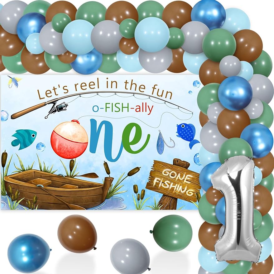 JOYMEMO Fishally One First Birthday Decorations Gone Fishing Backdrop ...
