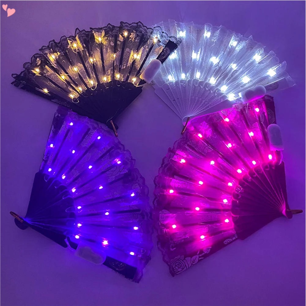 LED Light-emitting Fan Lace Rose Floral Folding Fan Chinese Retro ...