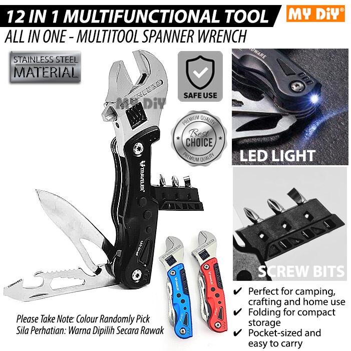 MYDIYHOMEDEPOT - TRAVELER 12 In 1 Multifunctional Adjustable Spanner Survivor Multitool ...