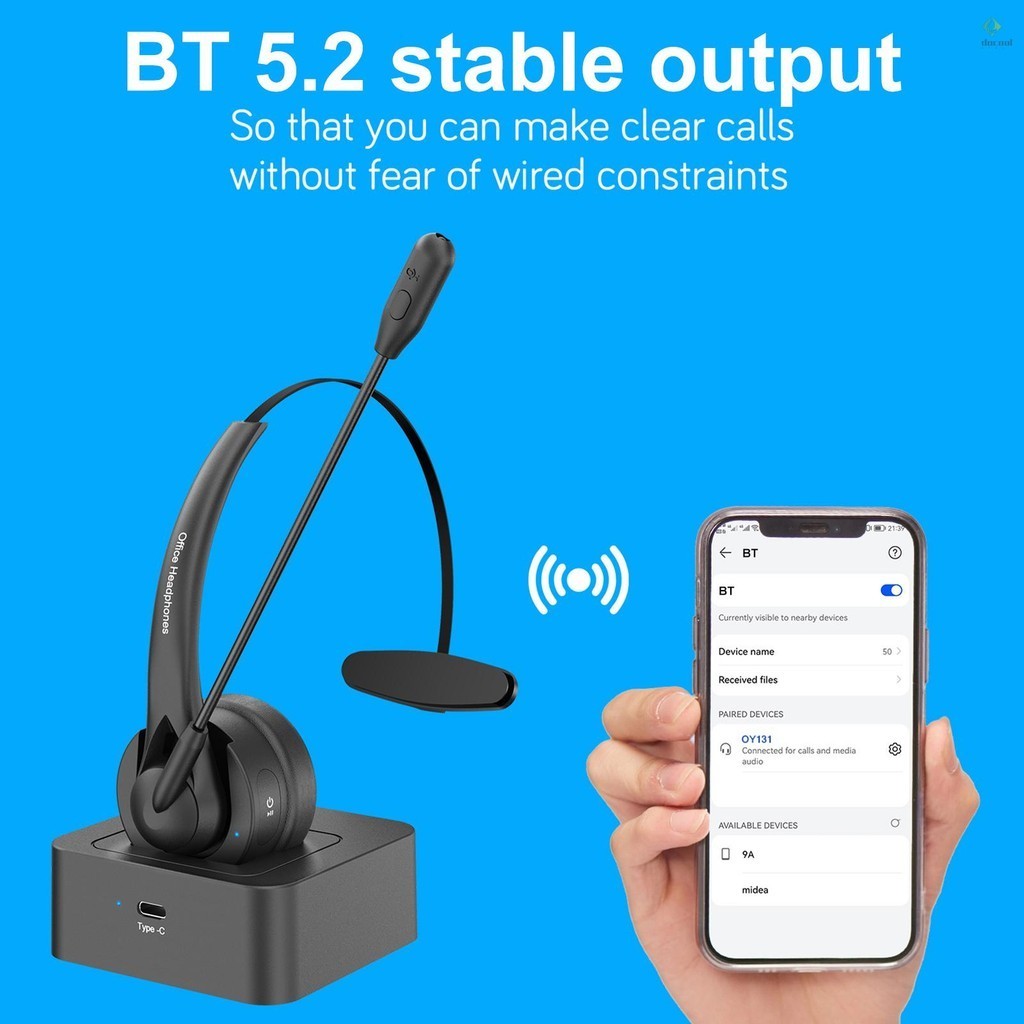 On Ear Headset BT 5.2 Wireless Headphones Call Center Earphone with ...