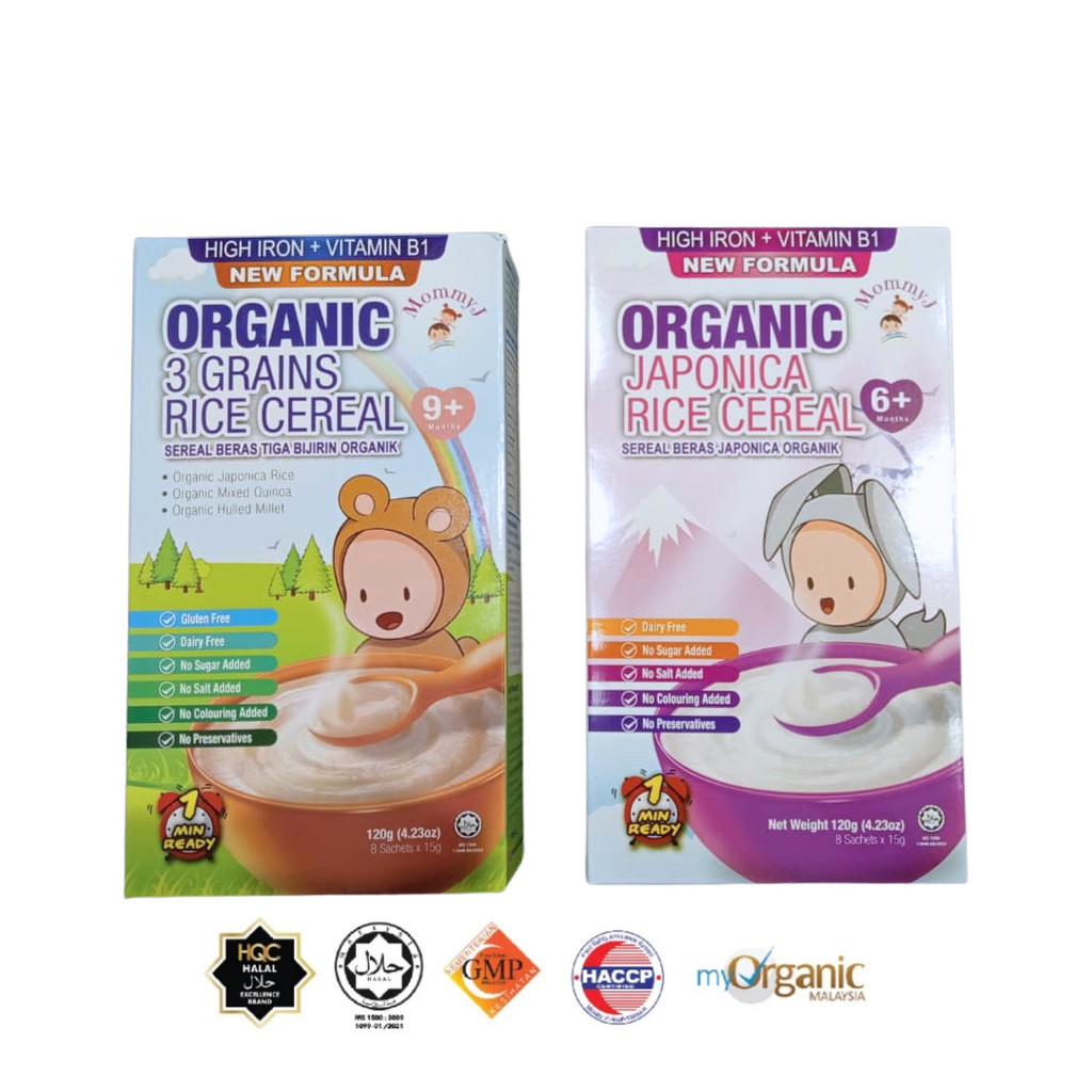 MommyJ Organic Rice Cereal Porridge 120g (8 Sachets x 15g) New Formula with Iron Fortified ...