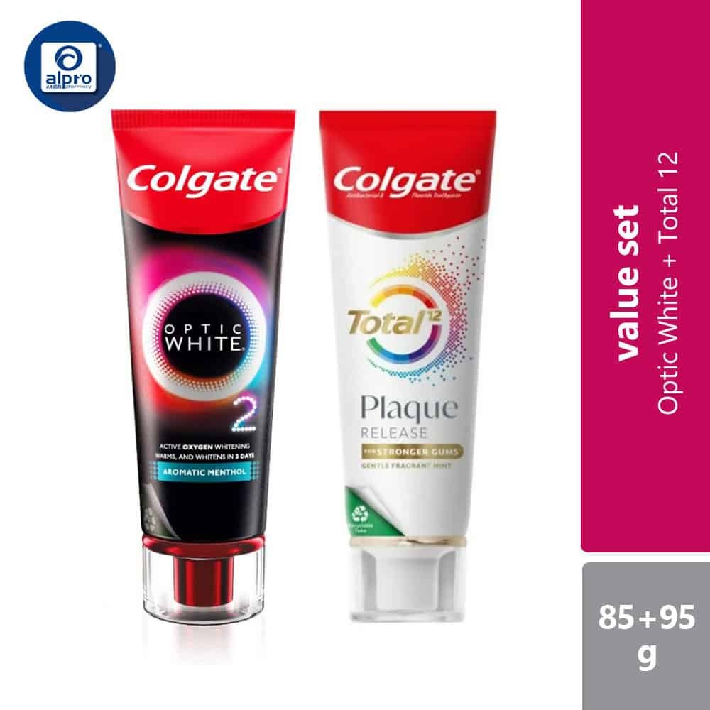 Colgate Toothpaste Optic White 85g & Total Plaque Release 95g (Value ...