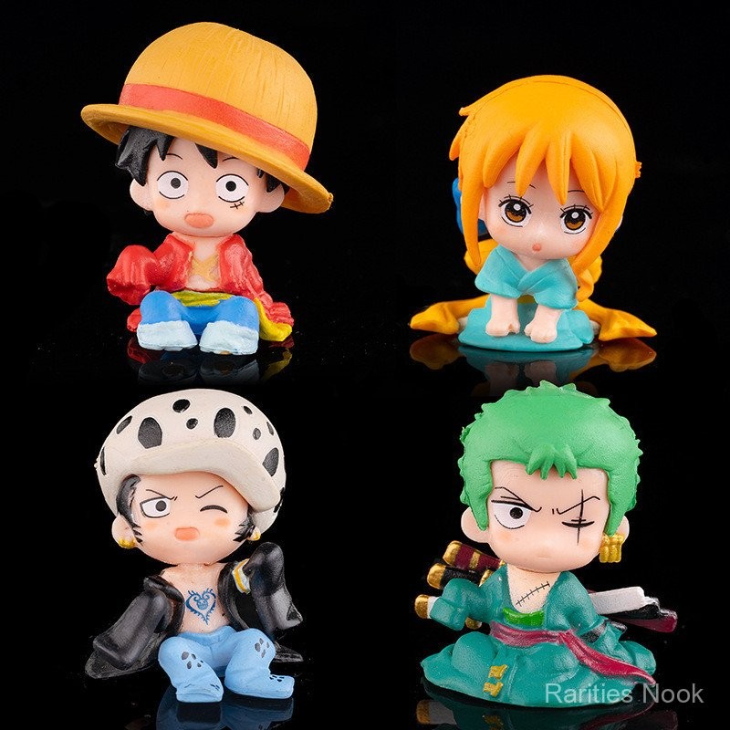 4 Types Q Version Seated One Piece Anime Figures Childhood Seated Luffy ...