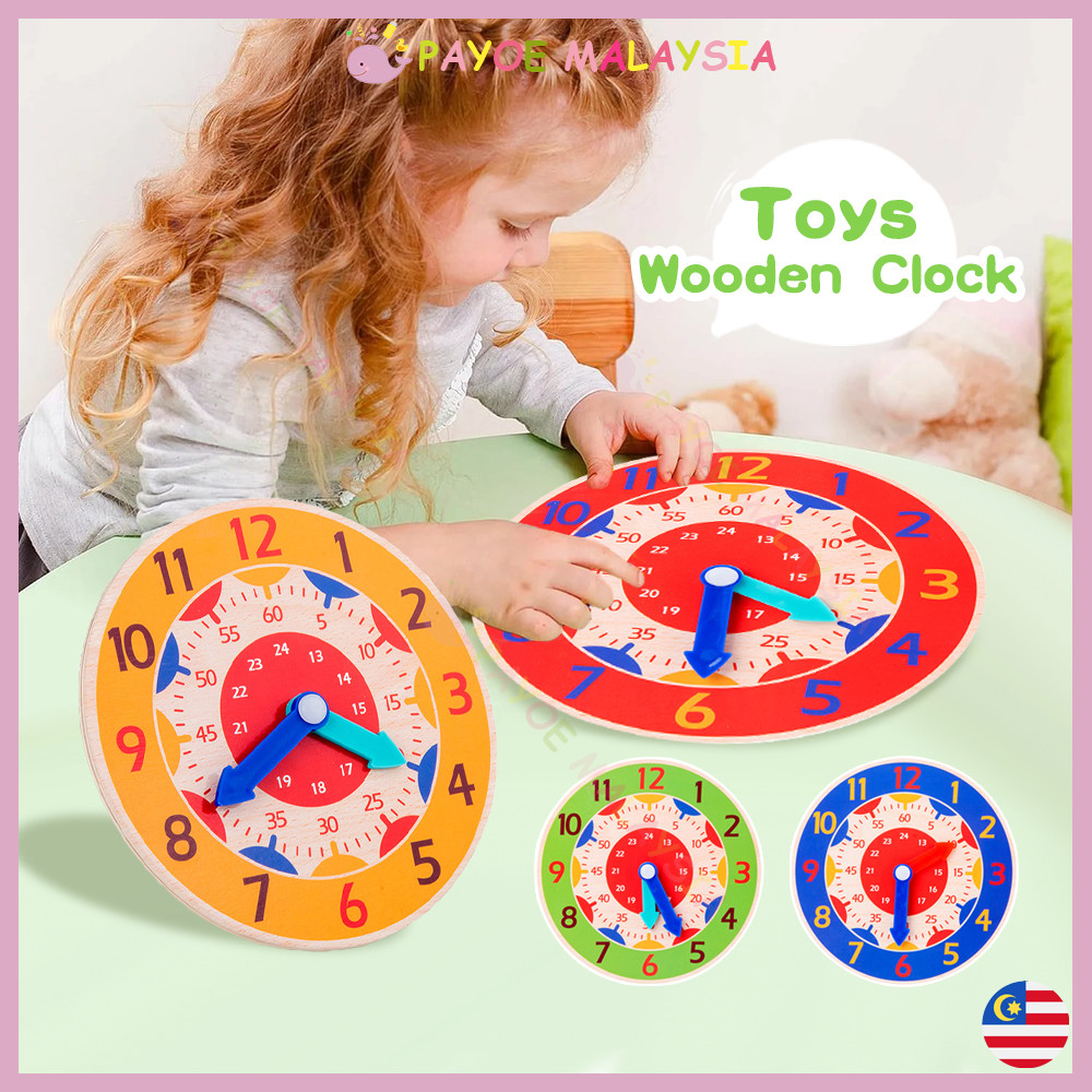 Payoe Wooden Clock Toys Learn To Tell the Time Clock Model Toy ...