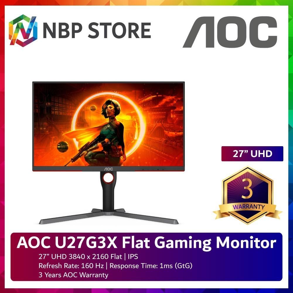 AOC U27G3X 27" UHD 160Hz Flat Gaming Monitor ( DP, HDMI, 3 Yrs Wrty ) | Shopee Malaysia