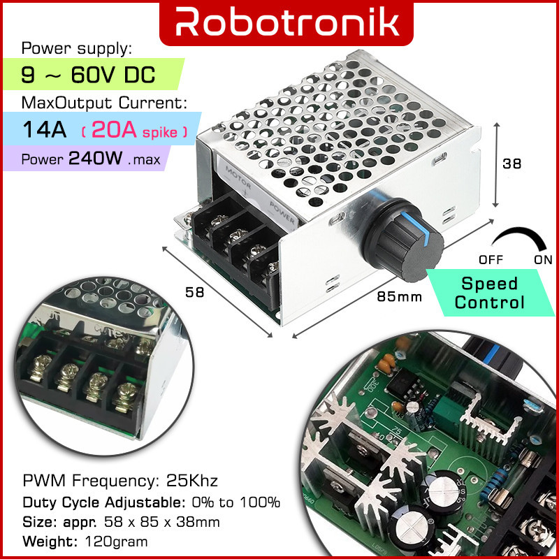 DC Brush Motor Speed Controller PWM (up-to 40A) Dimmer, Geared Gear ...