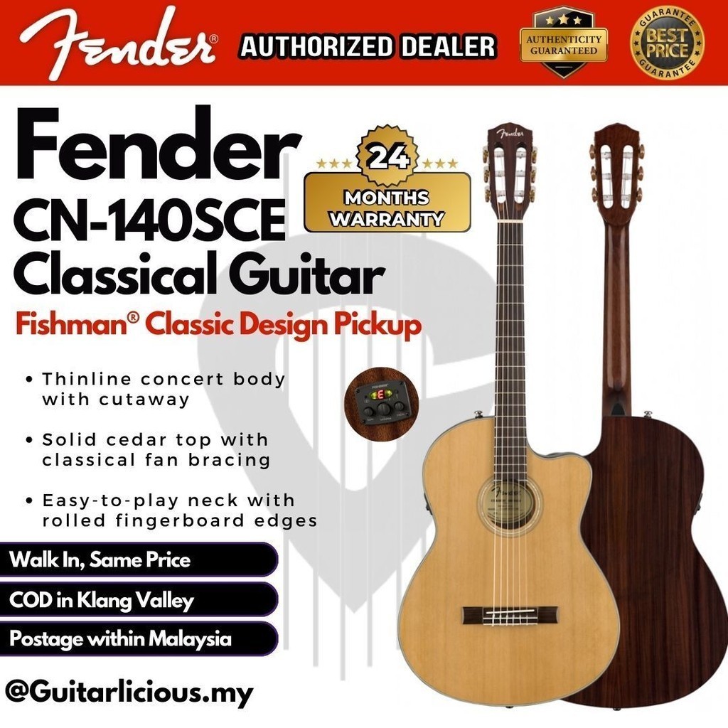 Fender CN-140SCE Nylon String Solid Top Classical Guitar with Case ...