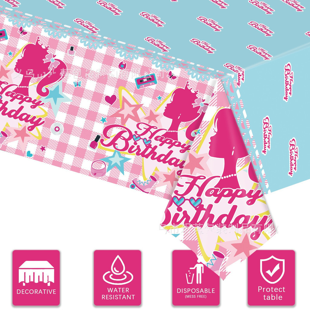 Pink Rose Barbie Theme Party Tablecloth Princess Wedding Birthday Party ...