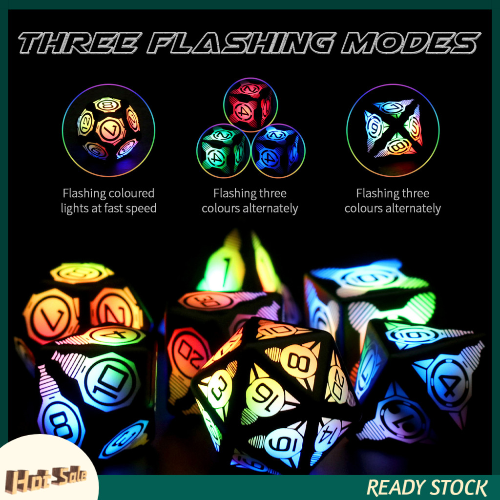 Glowing Dnd Dice Set Multi-sided Glowing Game Dice 7 Pcs Rechargeable ...