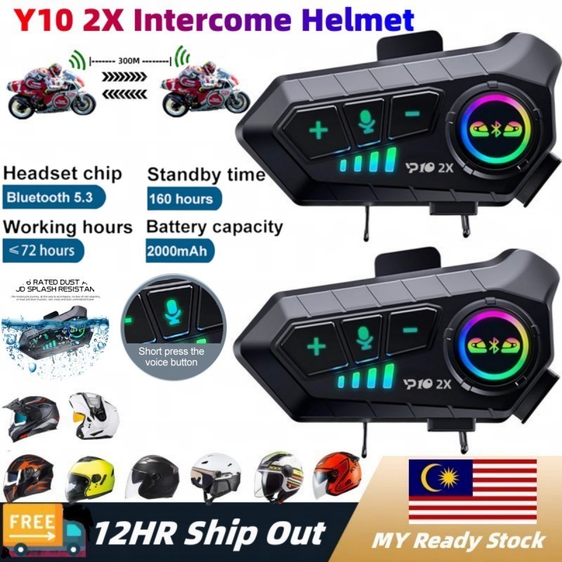 (Local Shipment) 2pcs Y10 Motorcycle Intercome Helmet Headset Bluetooth ...
