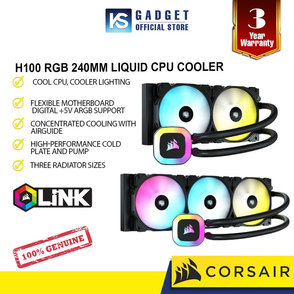 CORSAIR H55/H100/H150 RGB AIO 120/240/360 LIQUID CPU COOLER (3 YEAR ...