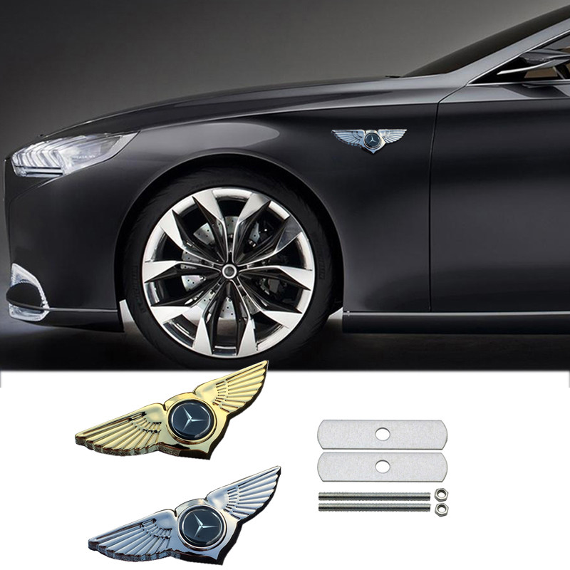 3D Metal Wings Car Front Grille Emblem Body Trunk Sticker for Mercedes ...