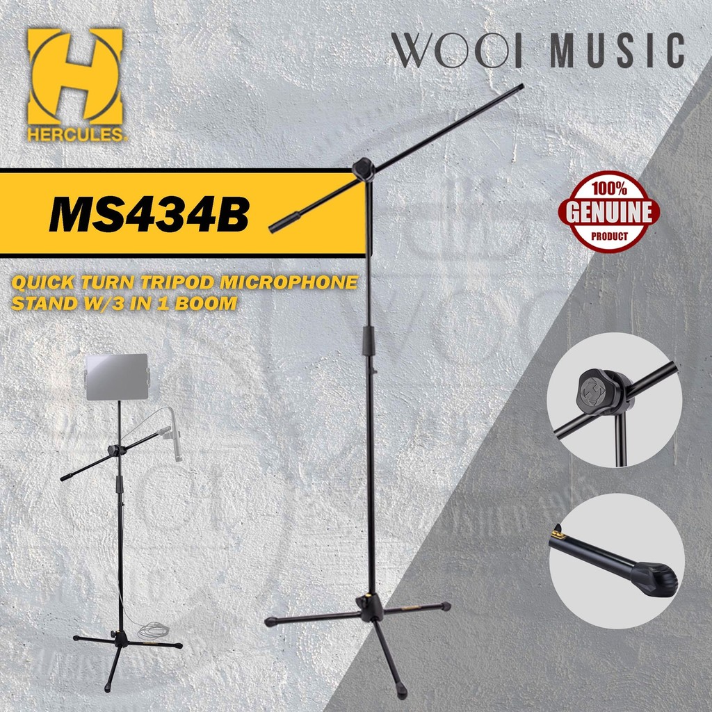 Hercules MS434B Quick Turn Tripod Microphone Boom Stand w/3 In 1 Boom ...
