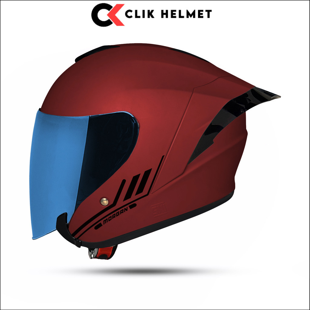 Mjm MORGAN Half Face Helmet | Maroon Doff Blue Glass 2D Spoiler ...