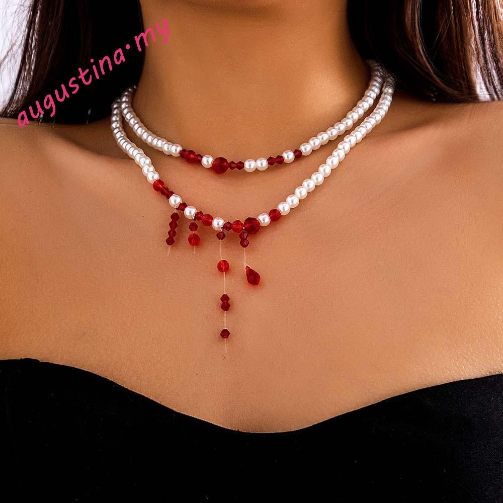 AUGUSTINA Gothic Blood Drop Necklace, Pearls Tassel Choker Imitation ...