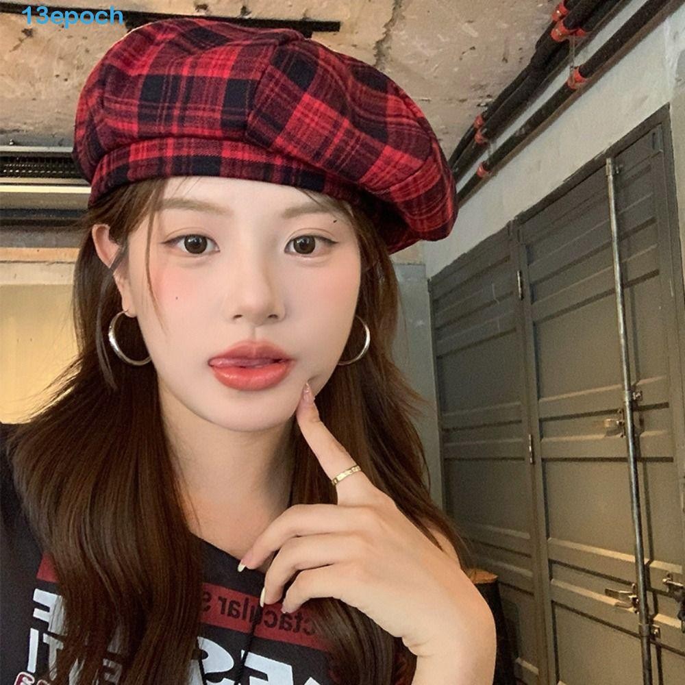 EPOCH Plaid Berets Hat, Japanese JK Y2k Berets Hat, Fashion Red ...