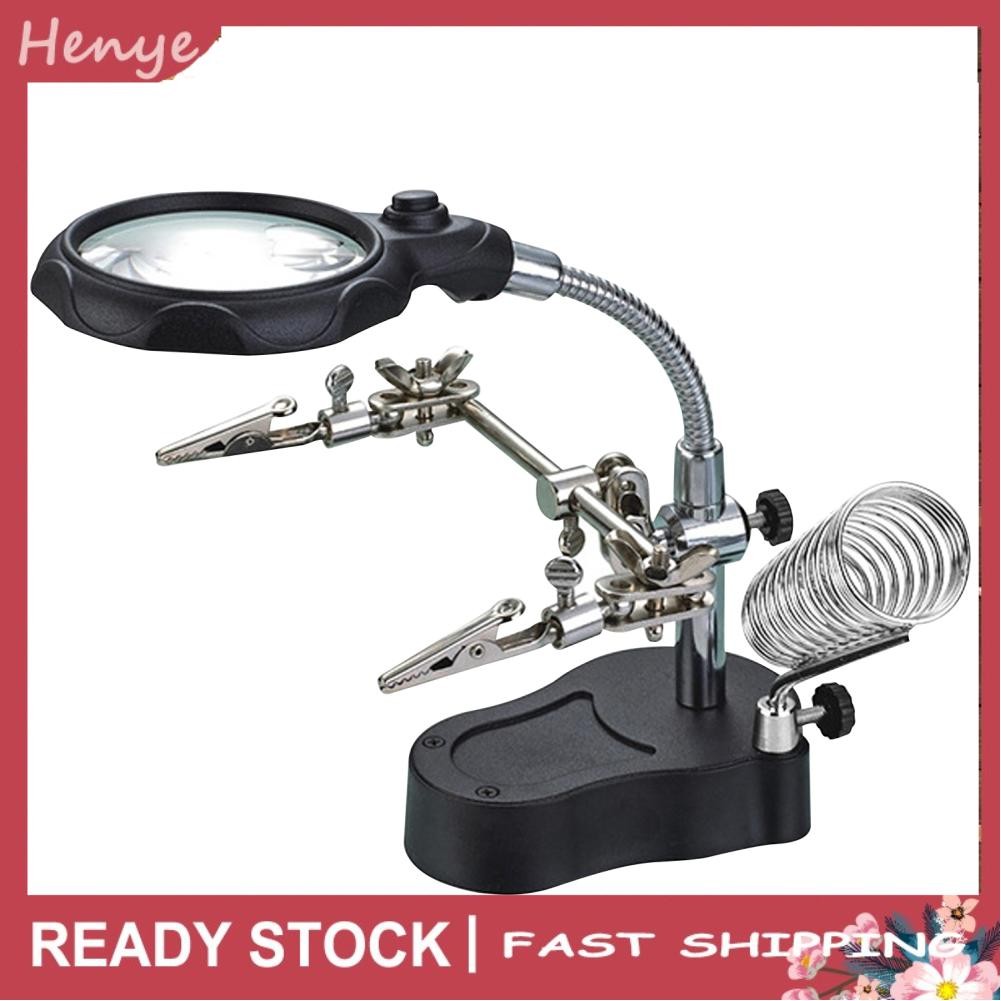 Henye Soldering Station 3.5X-12X LED Lighted Magnifying Glass Iron Kit ...