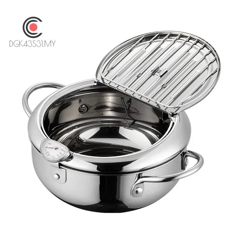 Japanese Tempura Fryer Pan with Thermometer and Lid, 304 Stainless ...