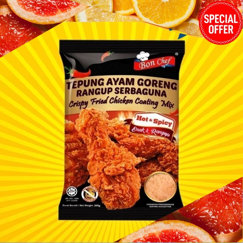 Tepung Ayam Goreng Bon Chef Hot & Spicy Crispy Fried Chicken Coating ...