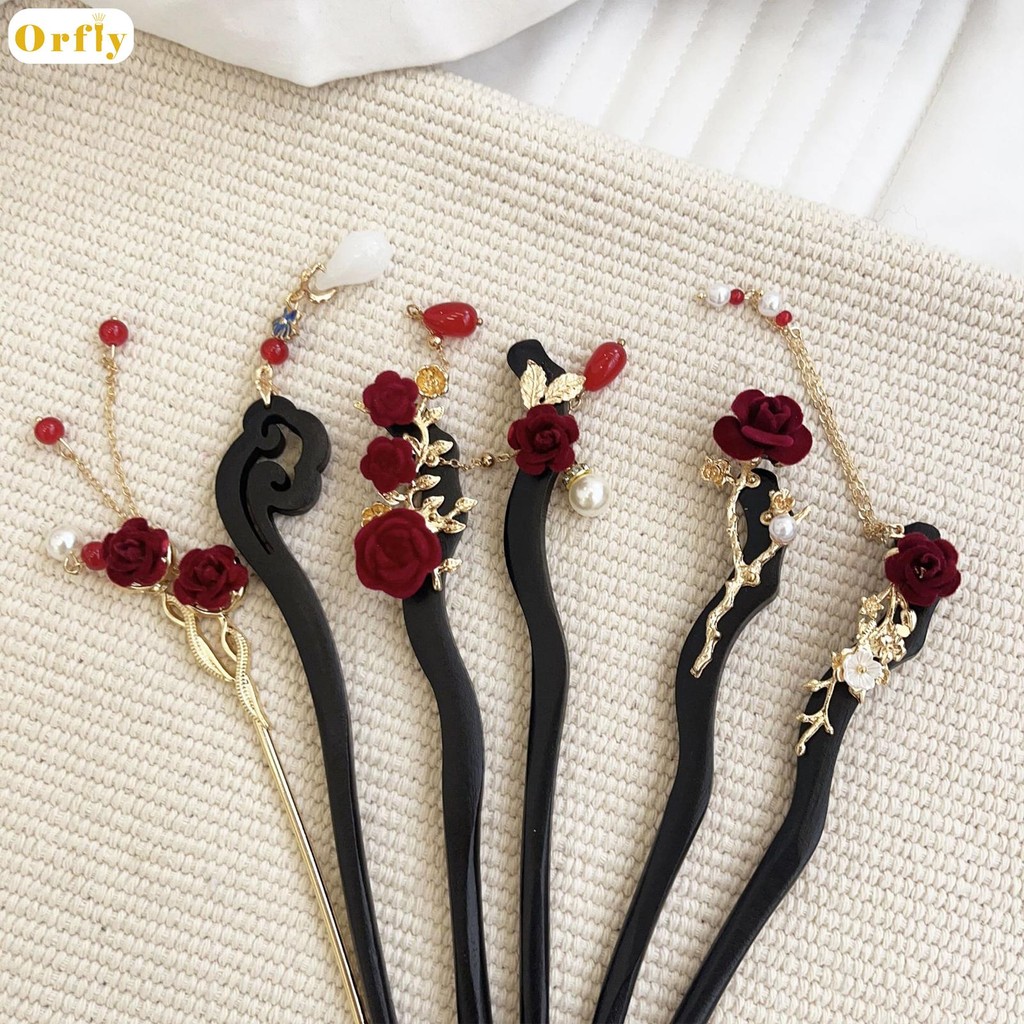 Chinese Court Style Wood Hair Pins Fine Pattern Setting Elegant Hair ...
