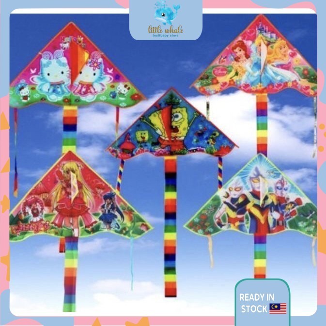 🐳Assorted Cartoon Triangle Kite with Long Tail 95cm / 100cm / 52cm ...