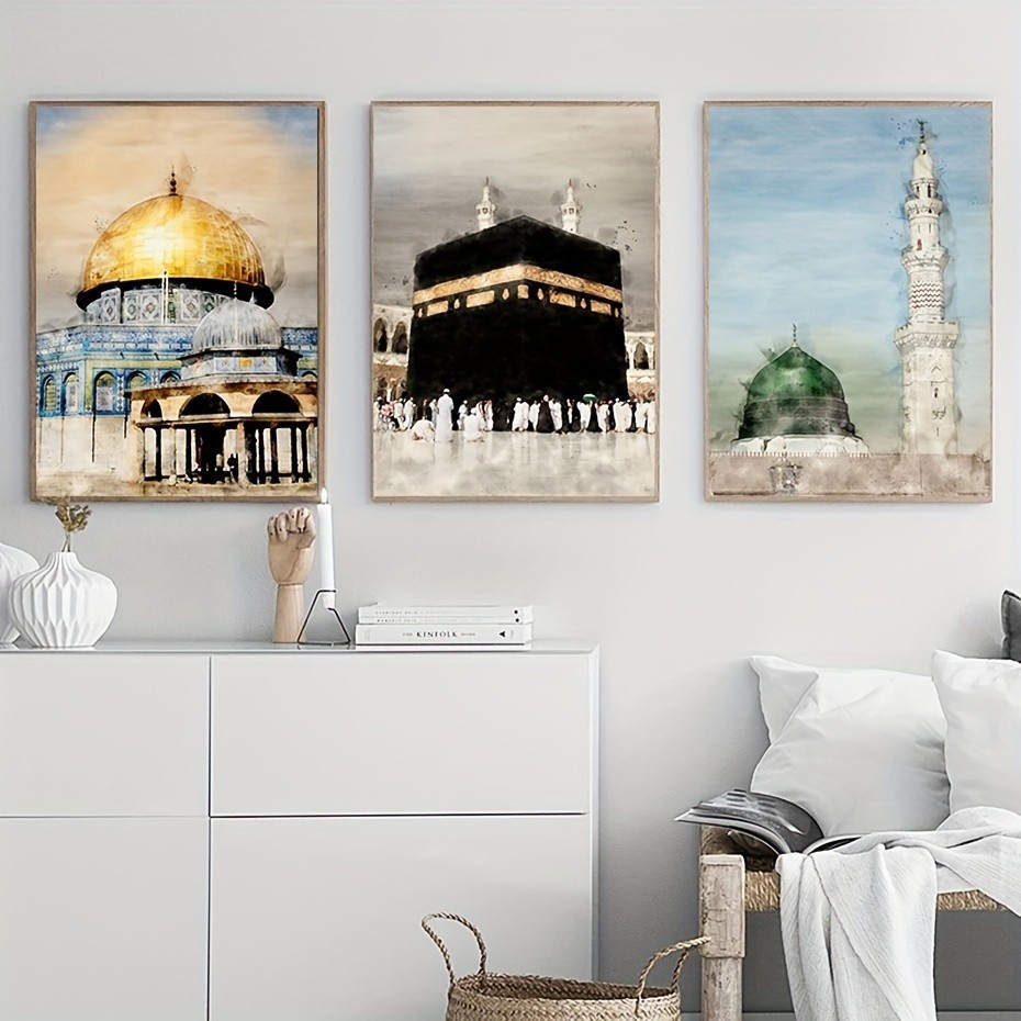3pcs/set Muslim Canvas Print Posters, CIslamic Masjid Al-Aqsa Mosque ...