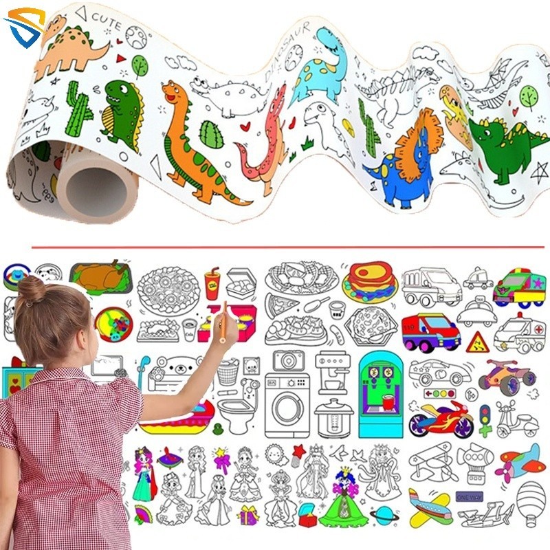 Children's Drawing Roll DIY Color Paper Stickable Scroll Coloring Book ...