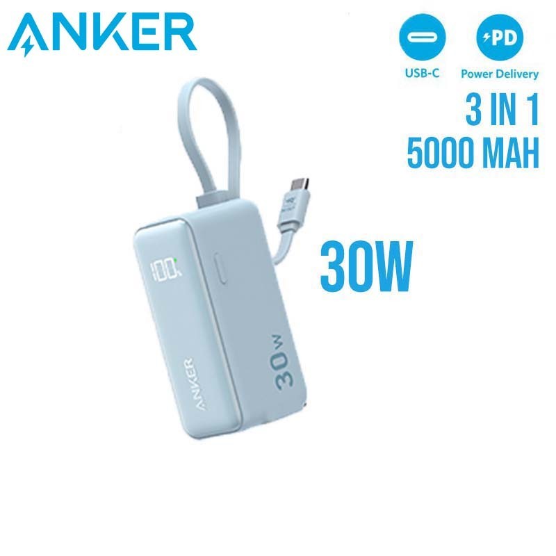Anker A1636 30W 3-in-1 Powerbank And Dual USB Wall Charger 5000mAh Battery Fast Charging ...