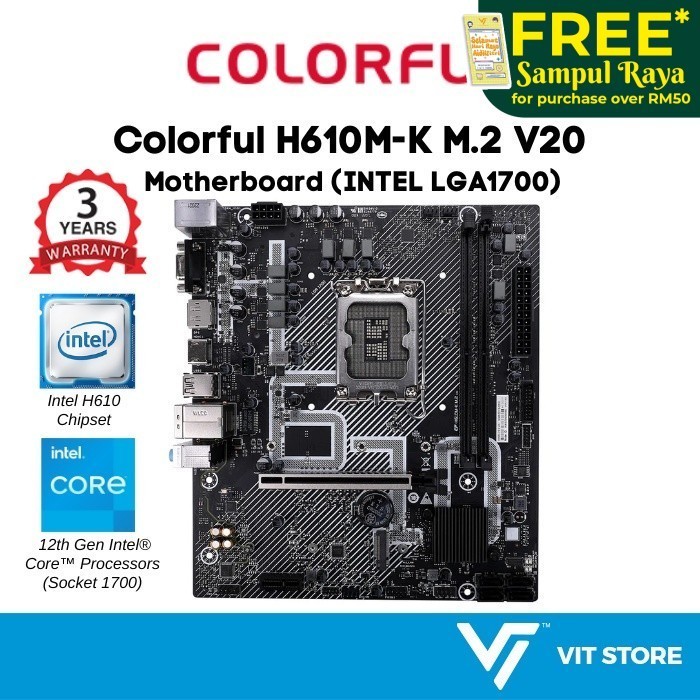 Colorful H610M-K M.2 V20 LGA1700 SATA 6Gb/s Mini-ATX INTEL Motherboard ...