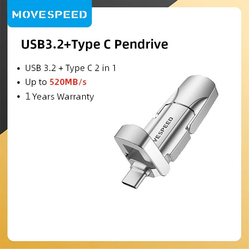 MOVESPEED USB Flash Drive 520MB/s High Speed 2 in 1 USB 3.2 Gen 2 Pen ...