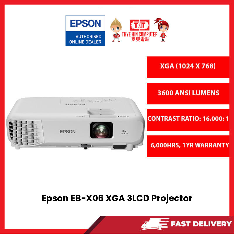 Epson EB-X06 XGA 3LCD Projector (XGA RES,3600ANSI LUMENS,KEYSTONE ...