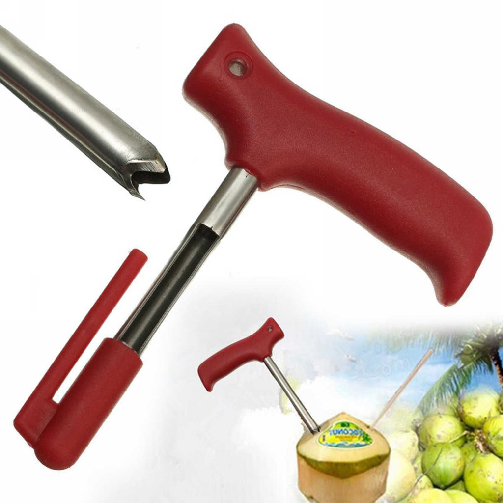 New Stainless Steel Red Handle Coconut Opener Punch Driller Cut Drill ...