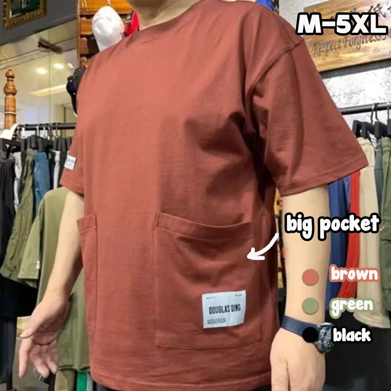 Big Pocket New Men T Shirt Round Neck M-5XL Oversize Casual Summer Comfort Tshirt | Shopee Malaysia