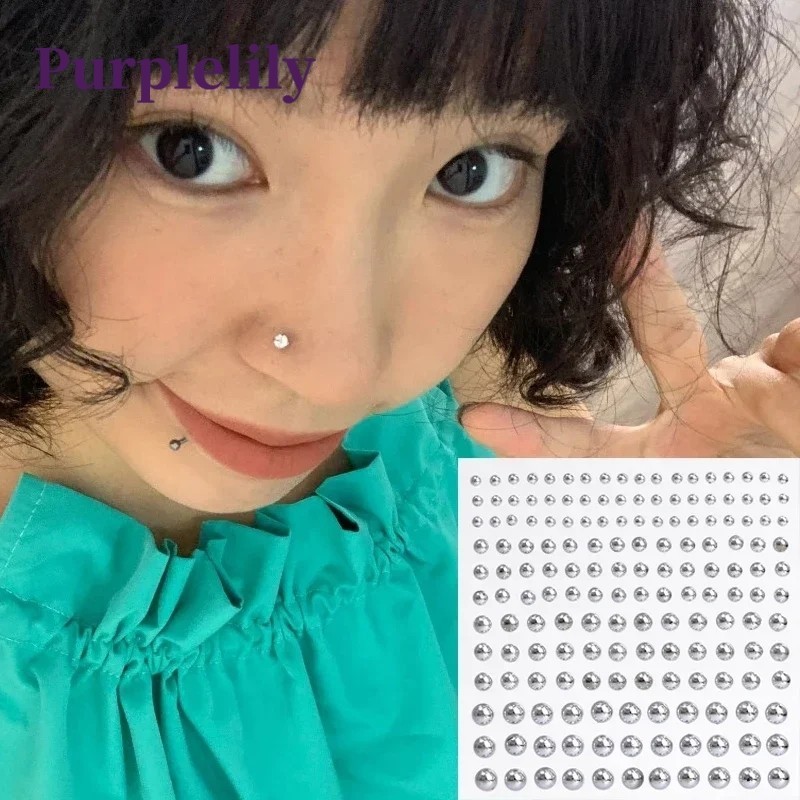Silver Rhinestone Self Adhesive Nose Stud Sticker Fake Piercing Nose ...