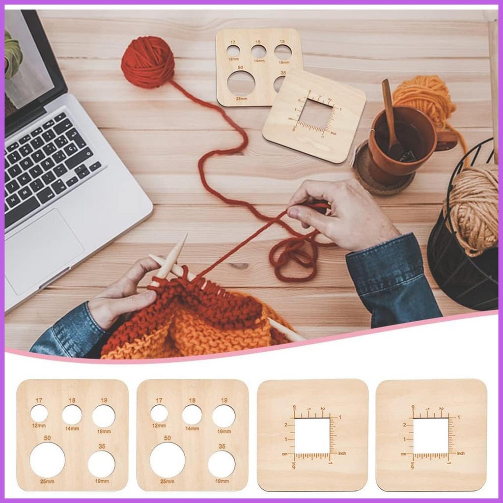 Yarn Spinner Gauge Knitting Tool Wooden Square Knitting Ruler Gauge Sewing Metric Measure Tool ...