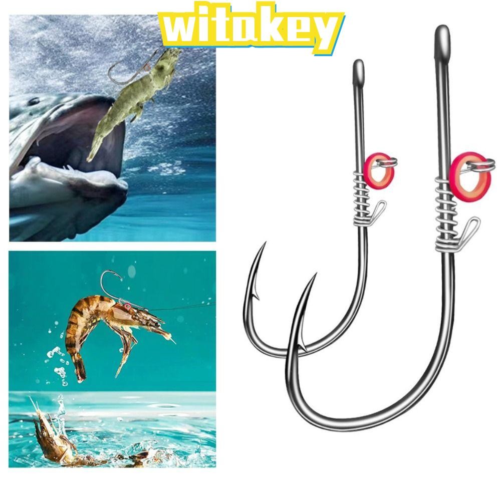 WITAKEY 10pcs Live Shrimp Bait Hooks, Wacky Weedless Worm Wide Gap High-carbon Steel Fishhook ...