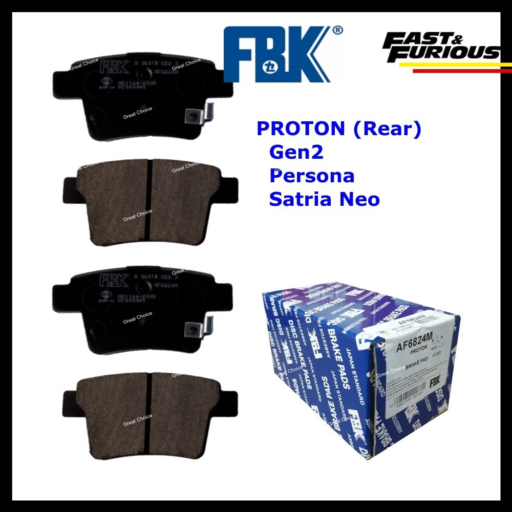 Ori FBK Gen2, Persona Rear Disc Brake Pad Satria Neo PROTON AF6824M ...