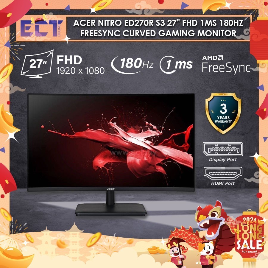 Acer Nitro ED270R S3 27" FHD (1920 x 1080) 1ms 180Hz Freesync Curved ...