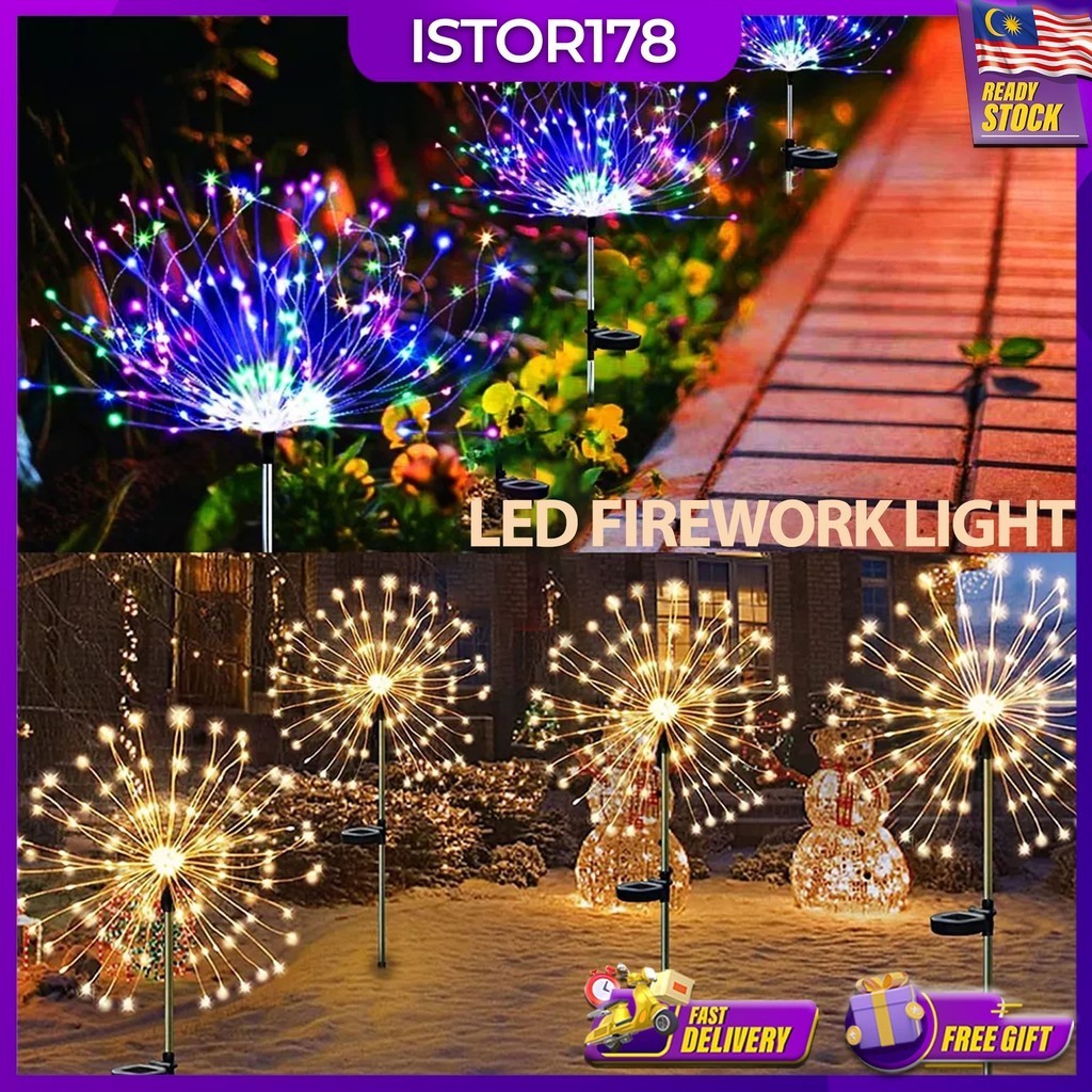 ISTOR😺8 MODE 150LED OUTDOOR SOLAR FIREWORKS LIGHT GARDEN DECO LAMP ...