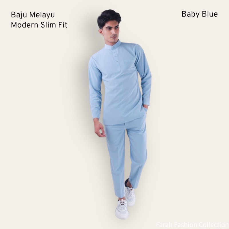 Baju Melayu Modern Slim Fit Pazze Baby Blue Teal Blue Dusty Blue Royal ...