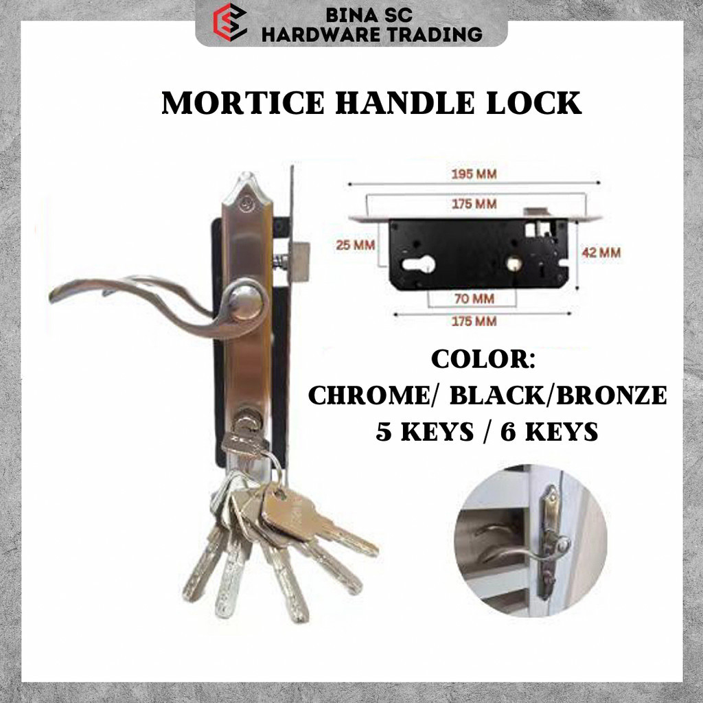 BINA Mortice Lock Grill Lock Set Handle Lock Door Gate Lock Pagar Lock ...