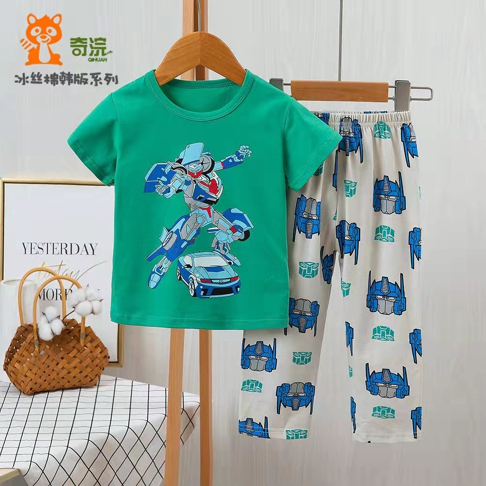 QPyjamas Kids Cartoon Robot Short Sleeve Long Pant Sleepwear Pyjamas ...