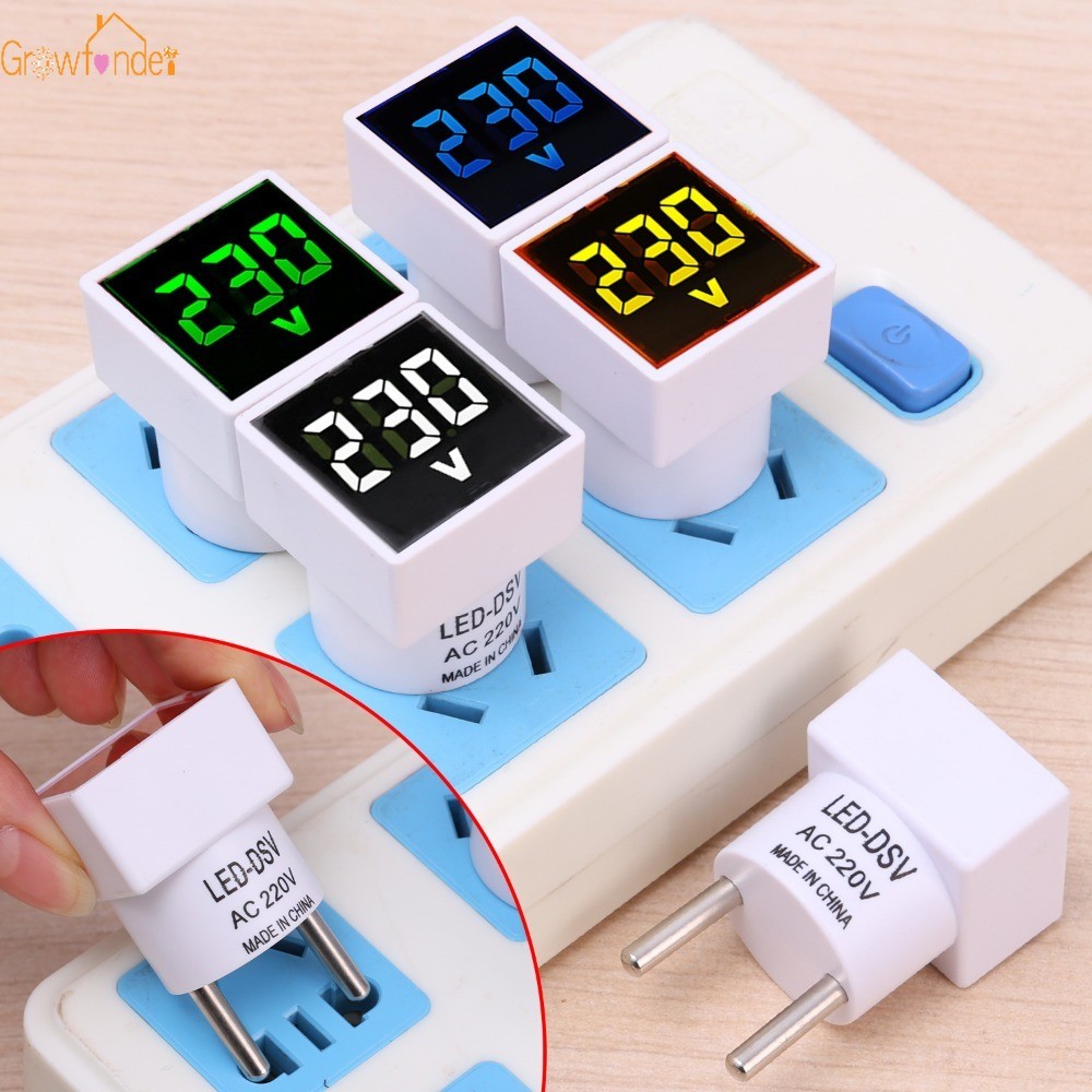 EU Plug LED Display Voltmeter Indicator Light AC50V-500V Square Digital ...