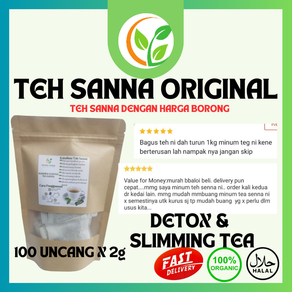 100 Uncang Original Daun Senna Uncang 2.0g | Original Sanna Tea |Teh ...